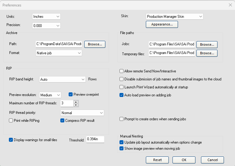 Production Manager Preferences – SA International